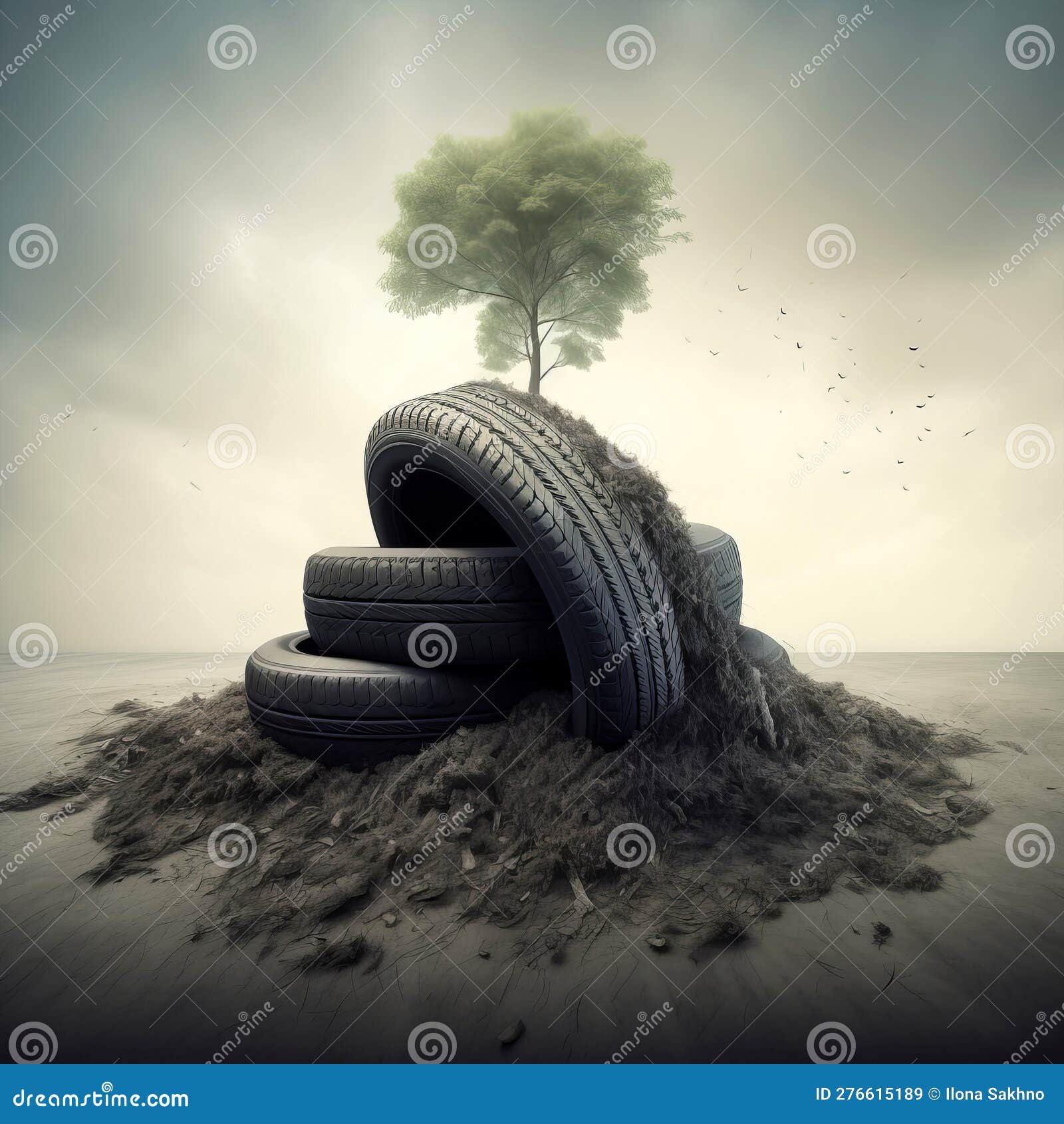 Tree grows in tires stock illustration. Illustration of environment ...