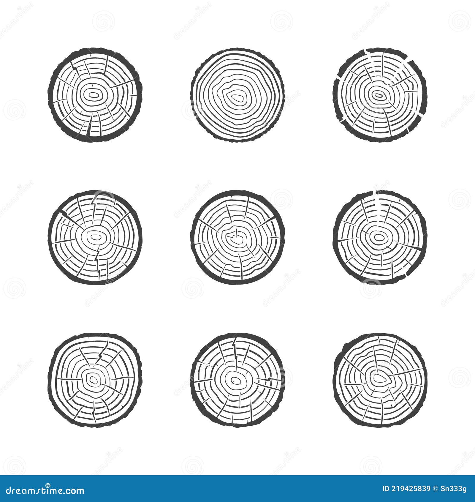 Tree Growth Rings Icons Set. Vector Saw Cut Trunk Symbols Stock Vector ...