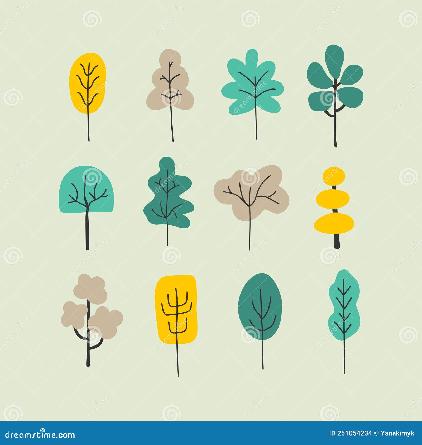 Tree Hand Drawn Doodle Cartoon. Simple Trees Stock Vector ...