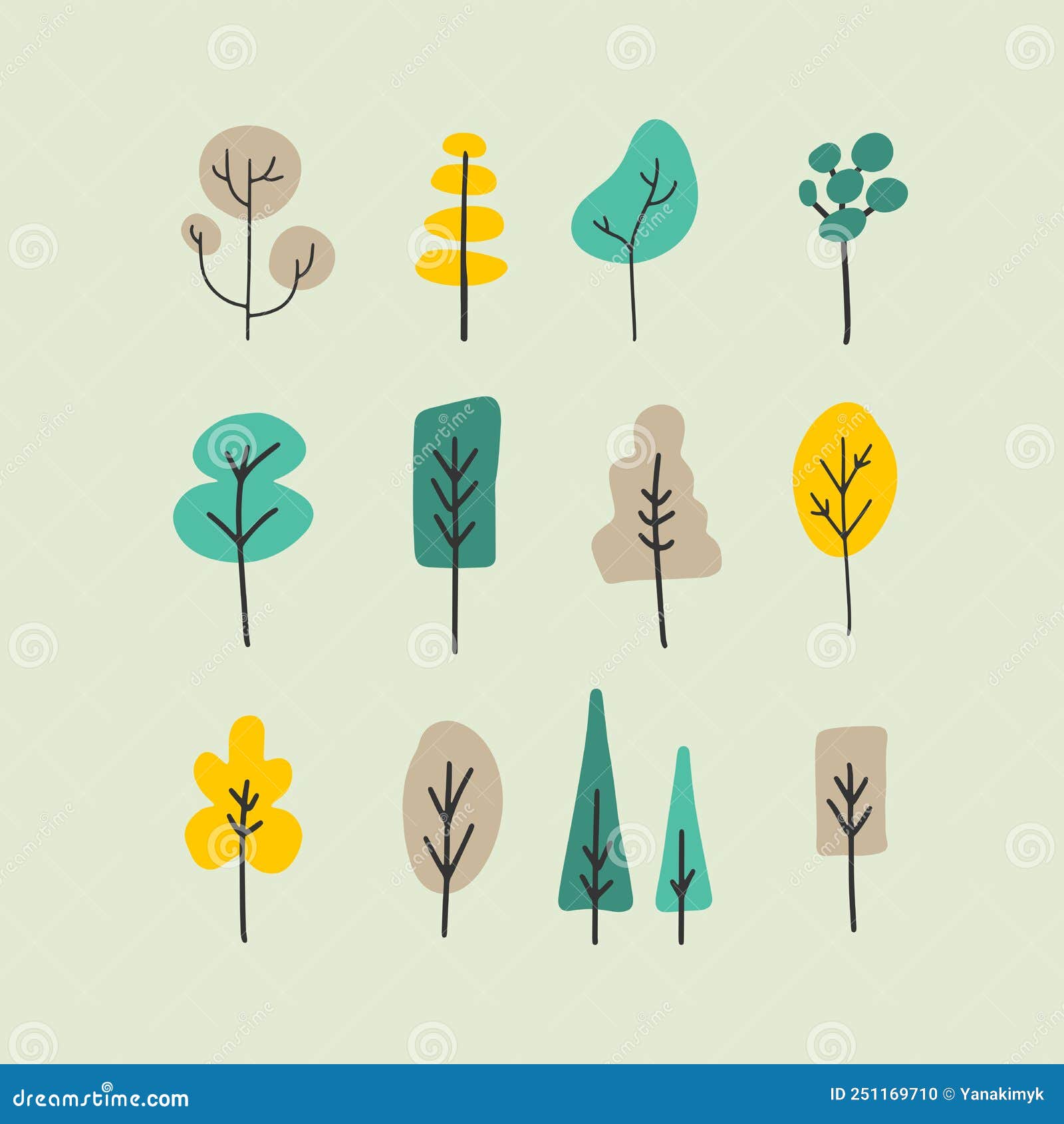 Tree Hand Drawn Doodle Cartoon. Simple Trees Stock Vector ...