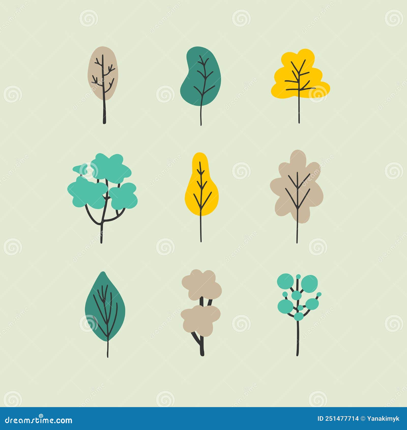 Tree Hand Drawn Doodle Cartoon. Simple Trees Stock Vector ...