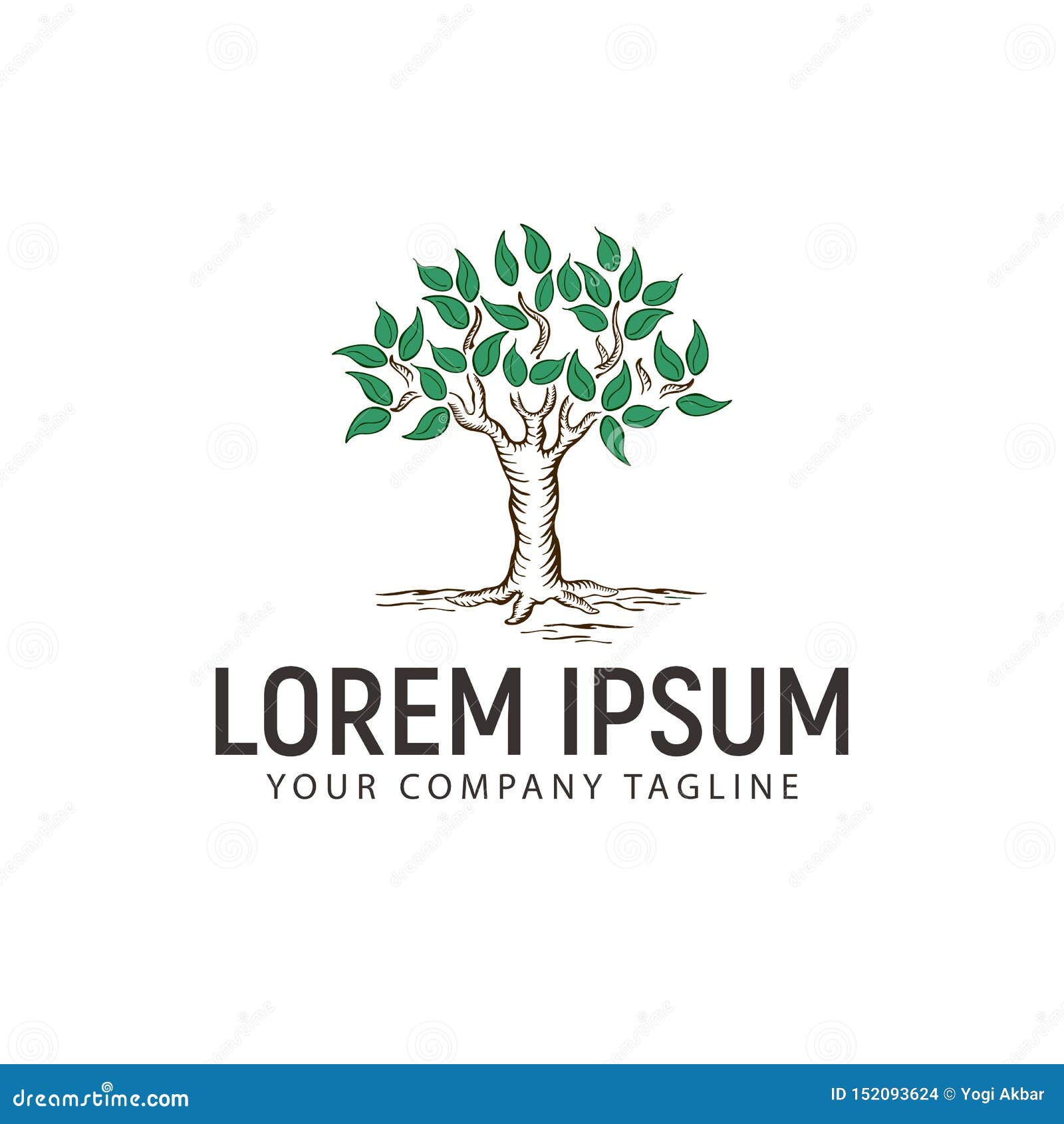 Tree Hand Drawn Logo Design Concept Template Stock Vector ...