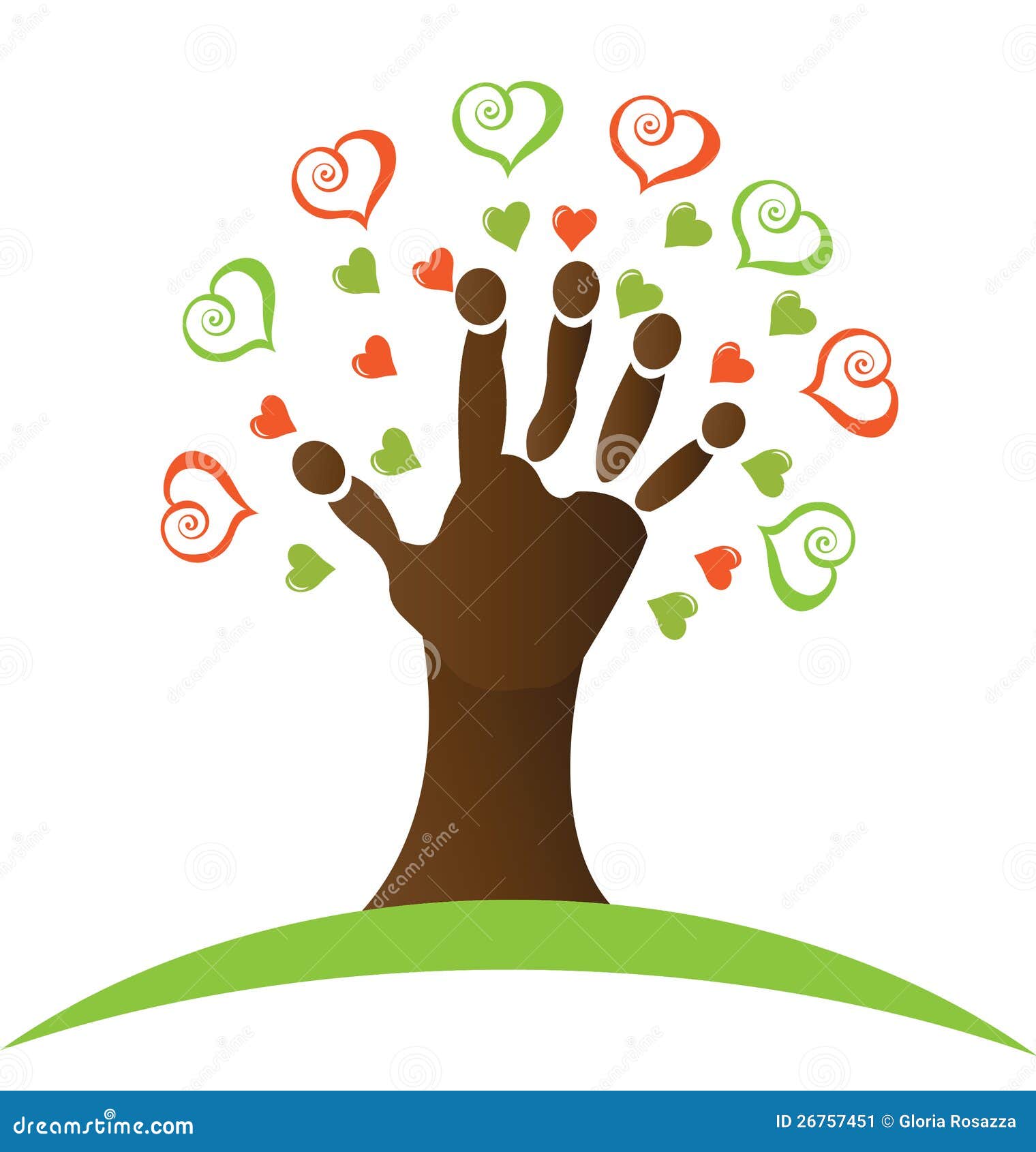 Tree with a Hand and Hearts Logo Stock Vector - Illustration of ...