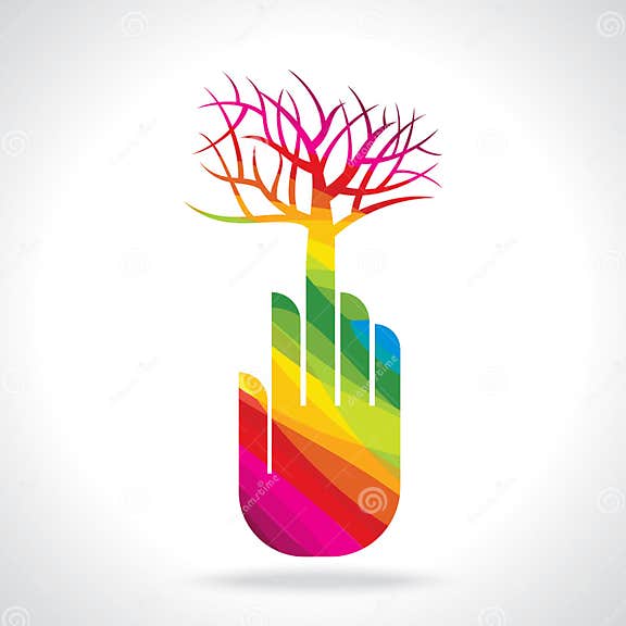 Tree with Hand Illustration, Creative Concept Stock Vector ...