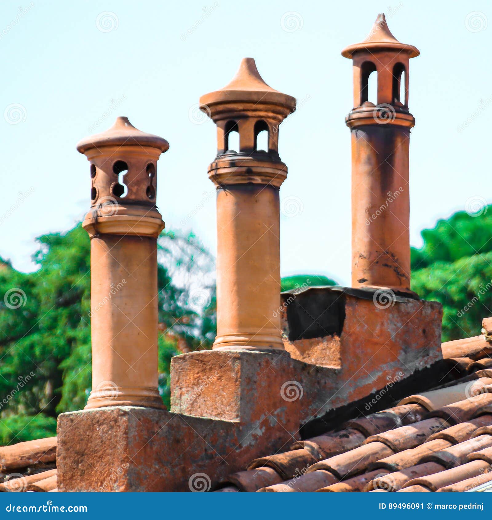 Tree Handmade Italian Chimneys Stock Image - Image of abstract, brick ...