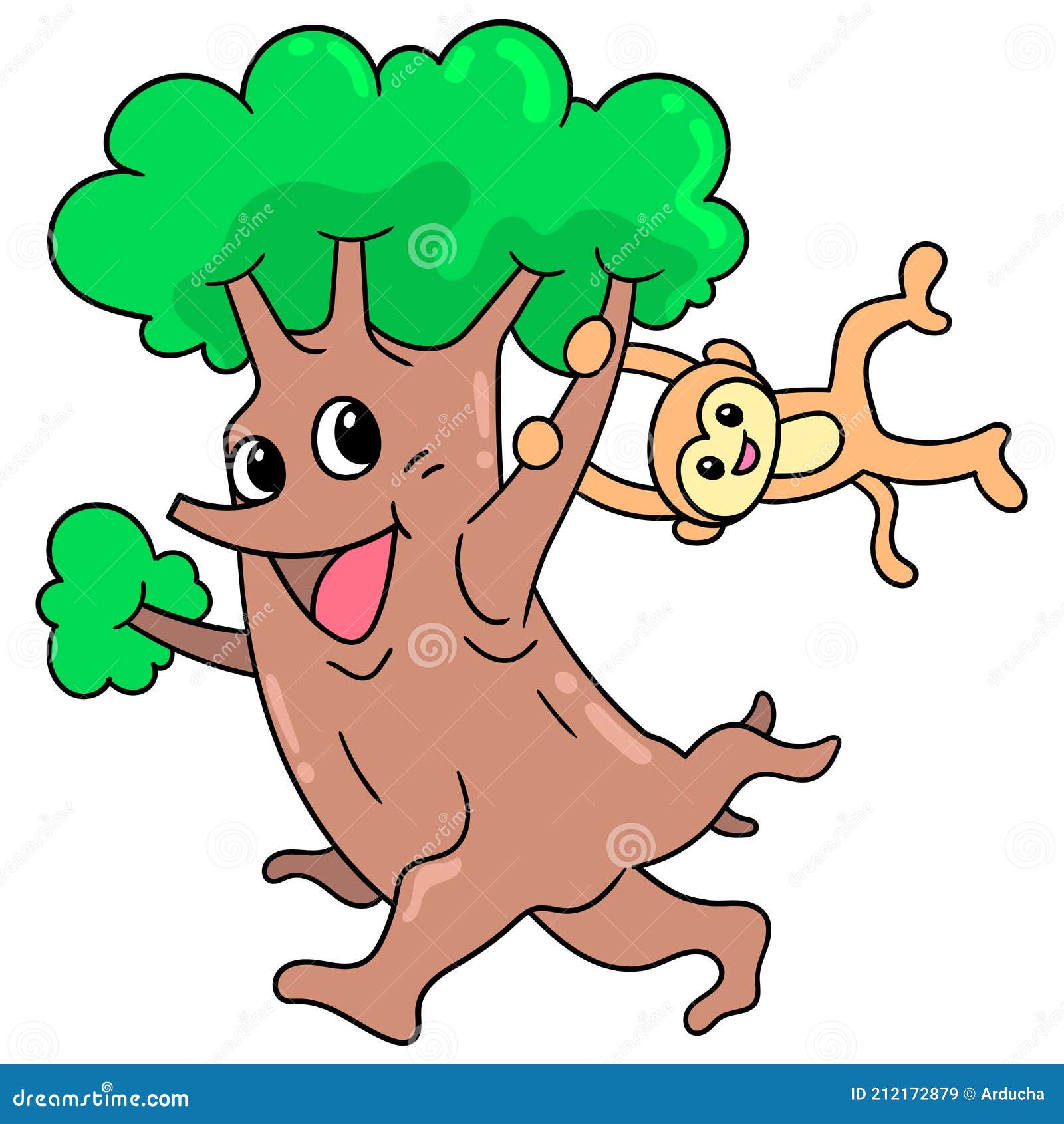 A Tree with a Happy Face Walking Playing with the Hanging Monkey ...