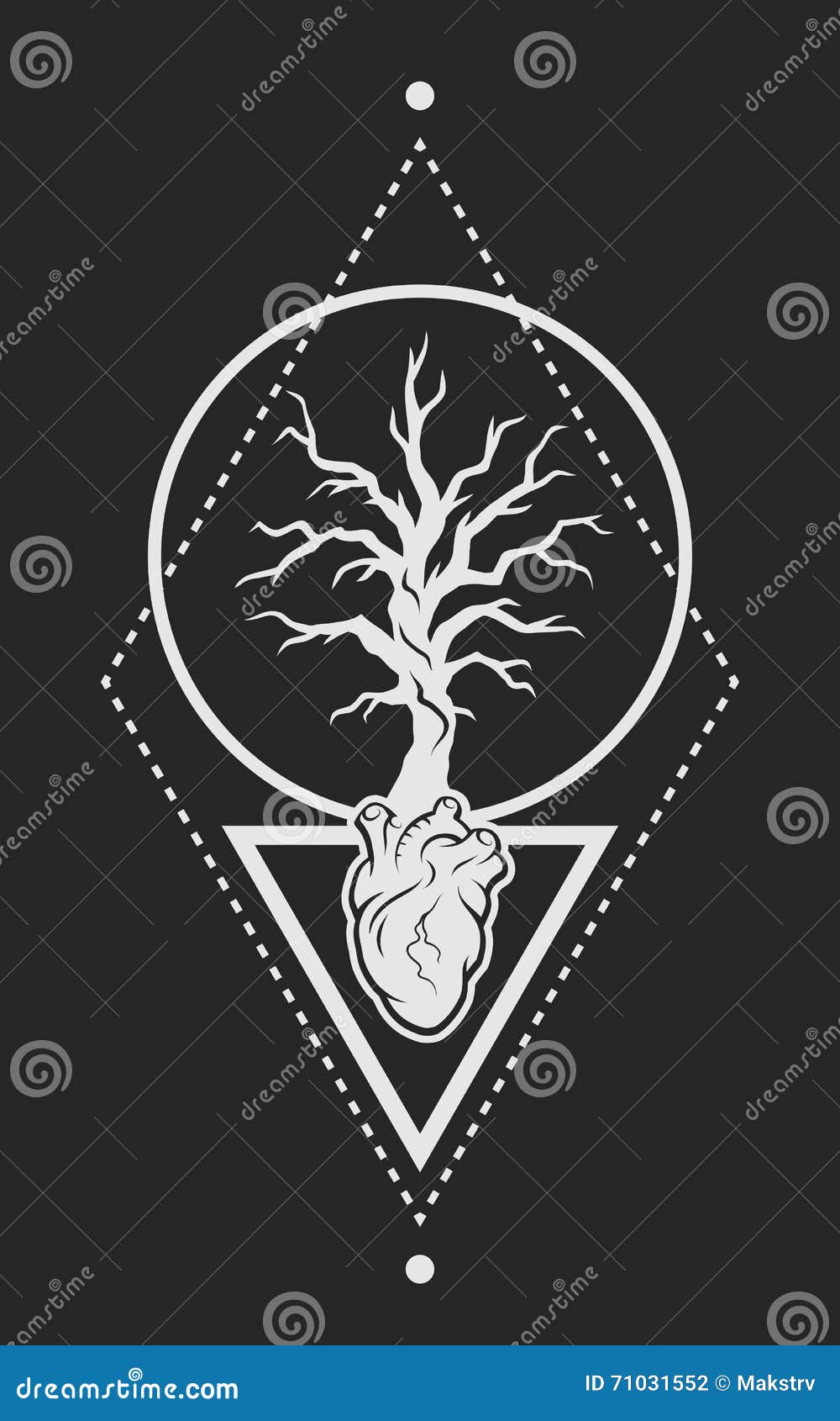 Tree and Heart with Geometric Elements. Stock Vector - Illustration of ...