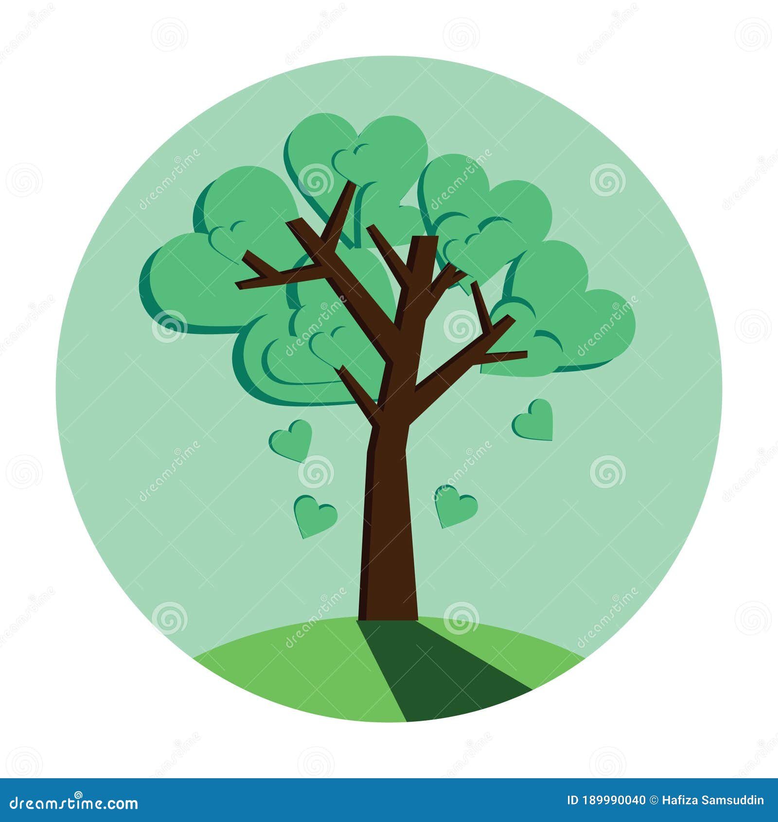 Tree with Heart Shaped Leaves. Vector Illustration Decorative Design ...