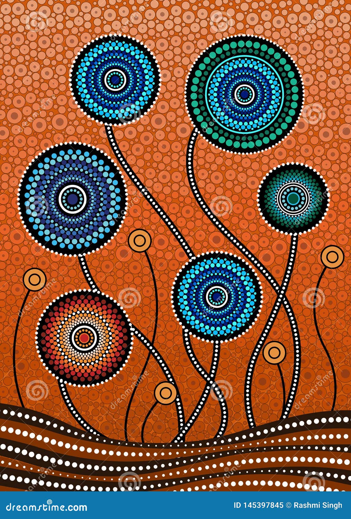 Tree on the Hill, Aboriginal Tree, Aboriginal Art Vector Painting with ...