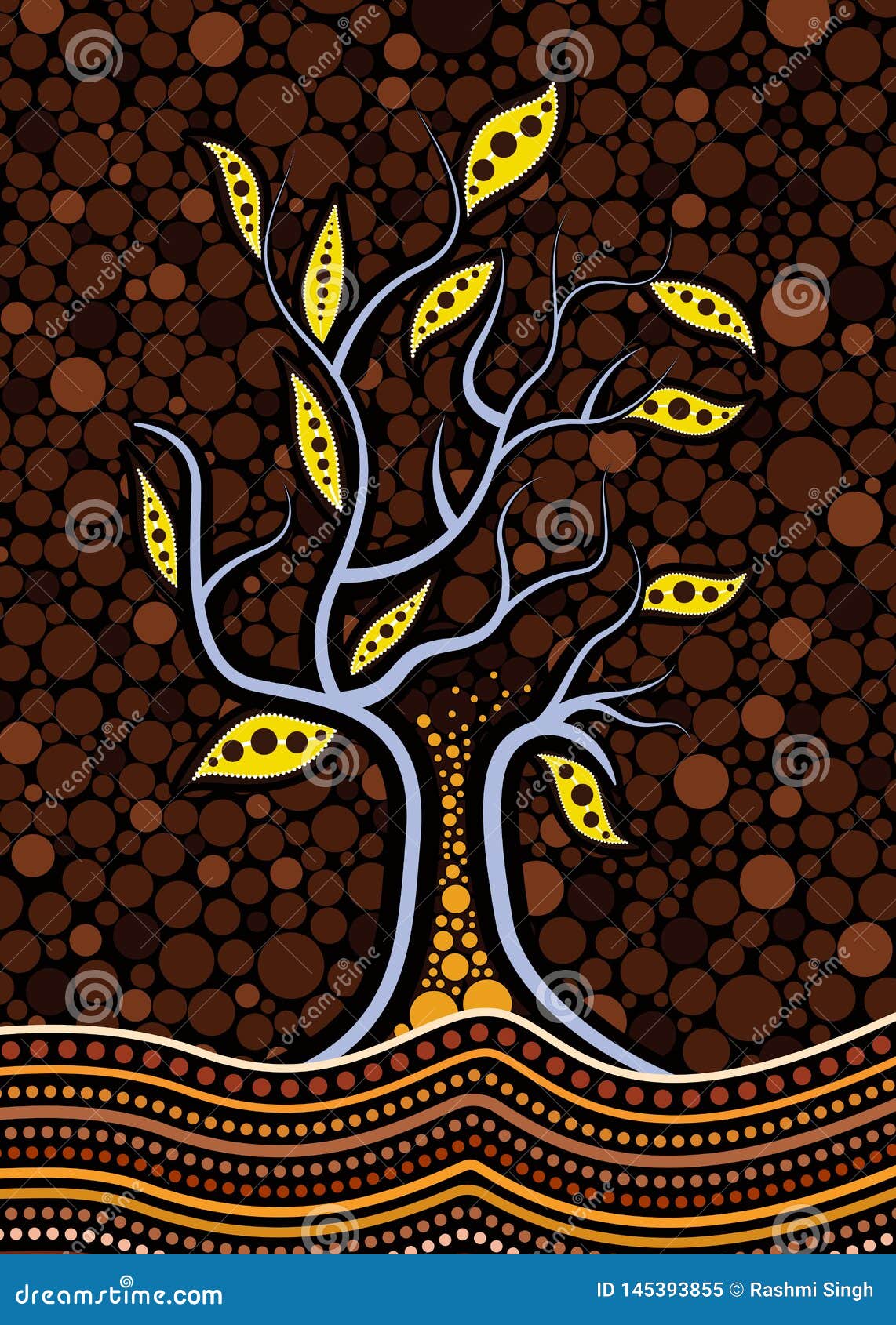 Tree on the Hill, Aboriginal Tree, Aboriginal Art Vector Painting with ... Tree on the Hill, Aboriginal Tree, Aboriginal Art Vector Painting with ...