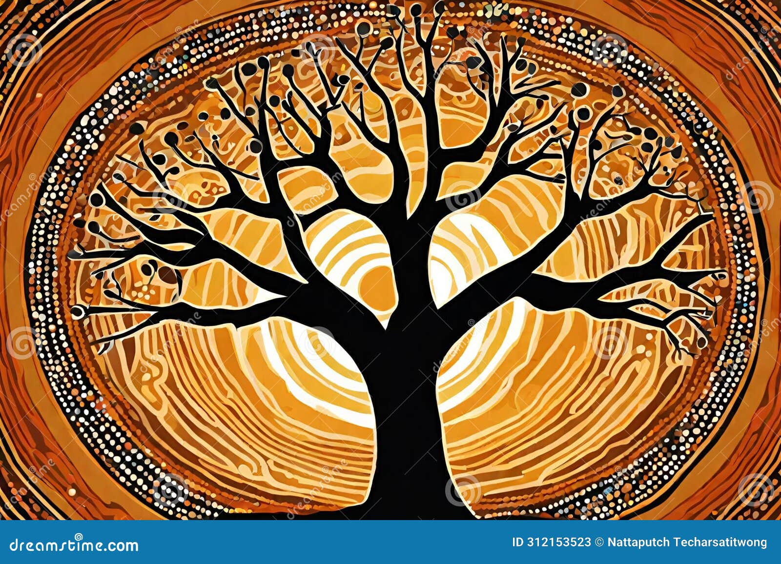 Tree on the Hill, Aboriginal Tree, Aboriginal Art Vector Painting with ...