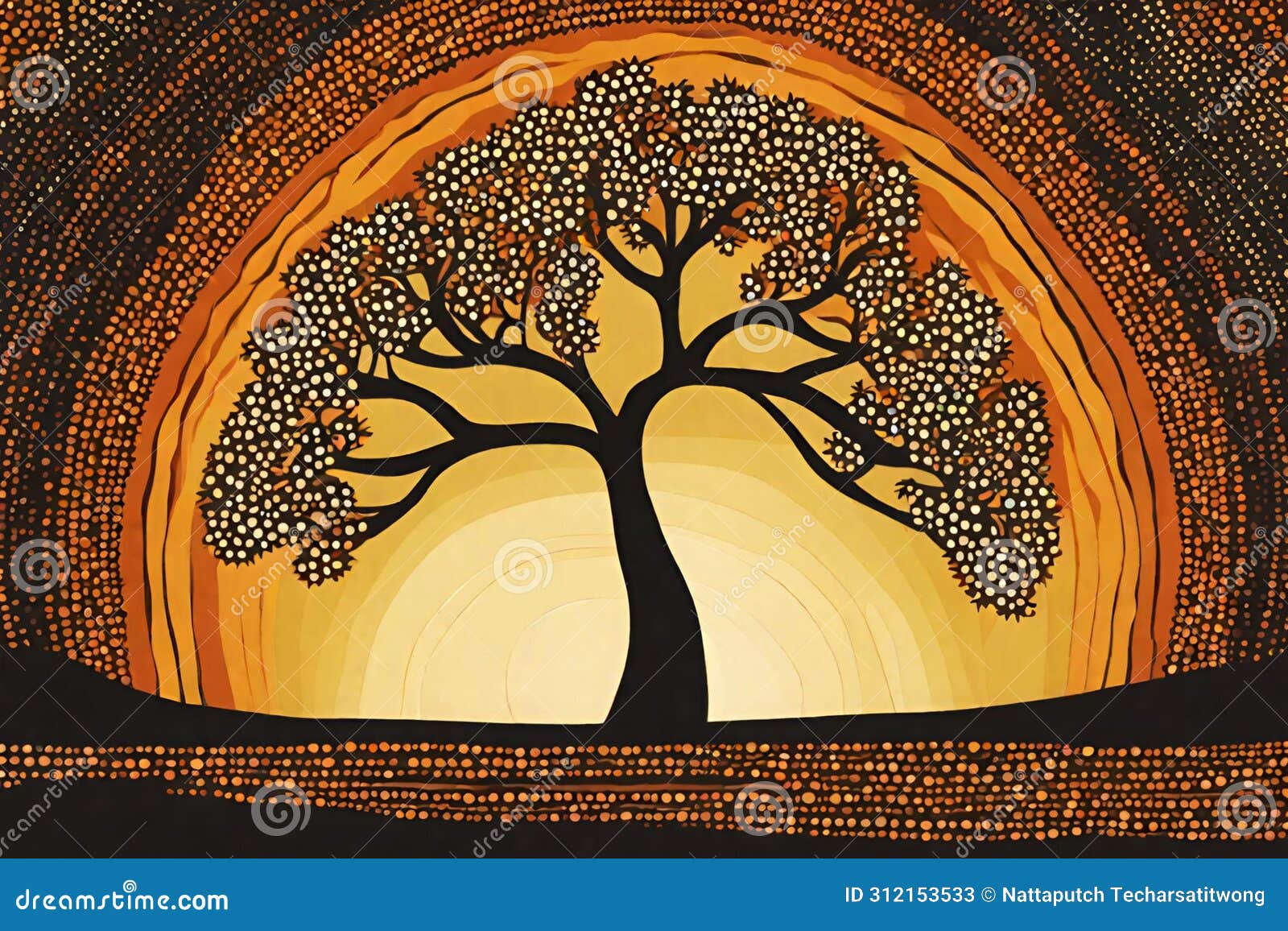 Tree on the Hill, Aboriginal Tree, Aboriginal Art Vector Painting with ...