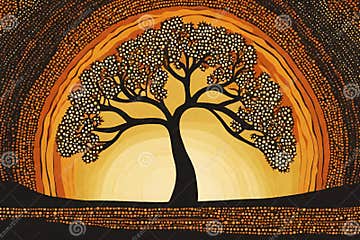 Tree on the Hill, Aboriginal Tree, Aboriginal Art Vector Painting with ...