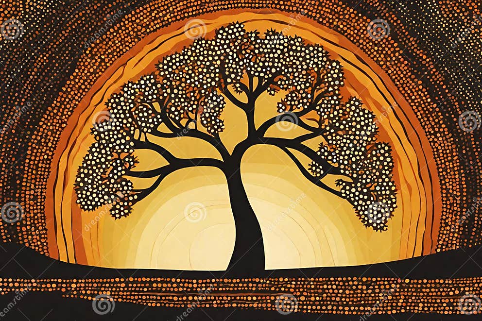 Tree on the Hill, Aboriginal Tree, Aboriginal Art Vector Painting with ...