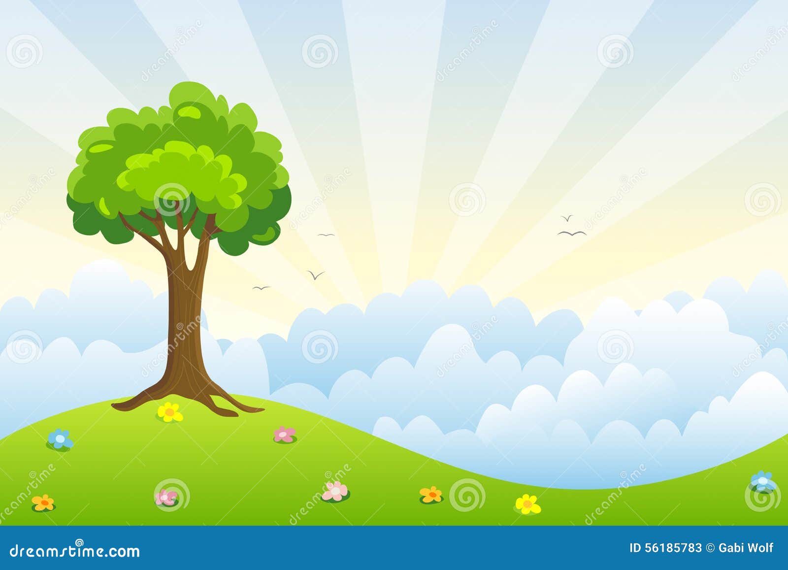 Tree on a hill stock vector. Illustration of tree, grass - 56185783