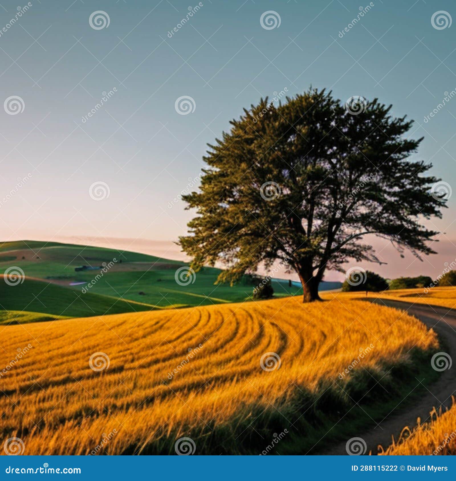 Tree on a Hill Overlooking a Freshly Harvested Wheatfield Stock Photo ...