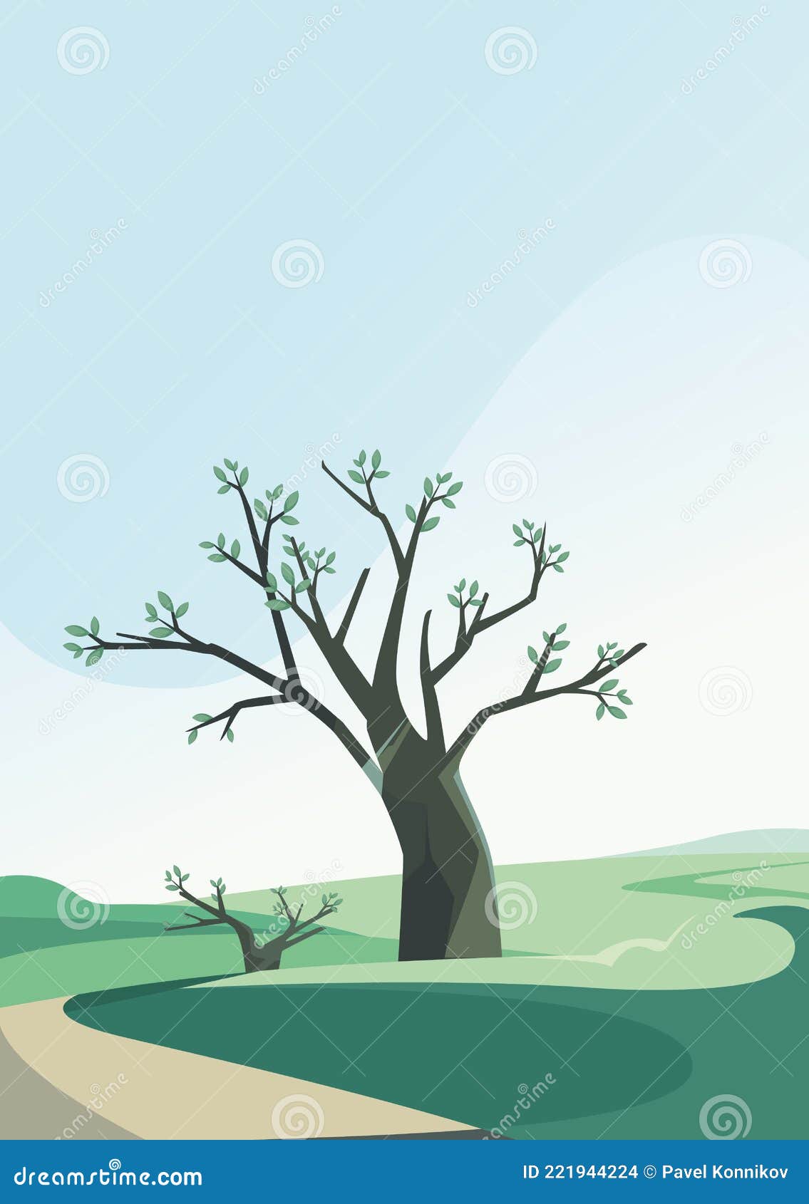 Tree On The Hill, Aboriginal Tree, Aboriginal Art Vector Painting With ...