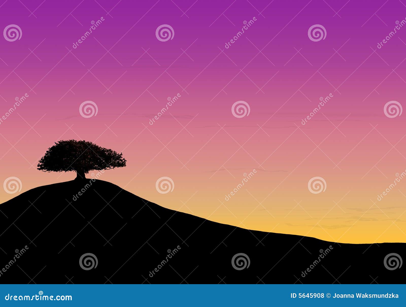 Tree on hill during sunset stock illustration. Illustration of sunset ...
