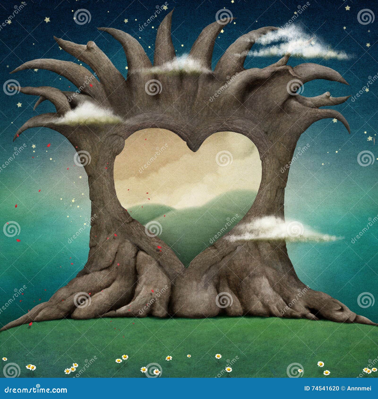 Tree hollow heart. stock illustration. Illustration of green - 74541620