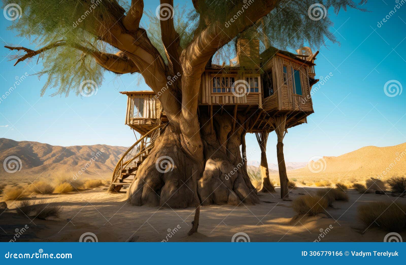 Tree House Built into the Trunk of a Tree in the Middle of the Desert ...