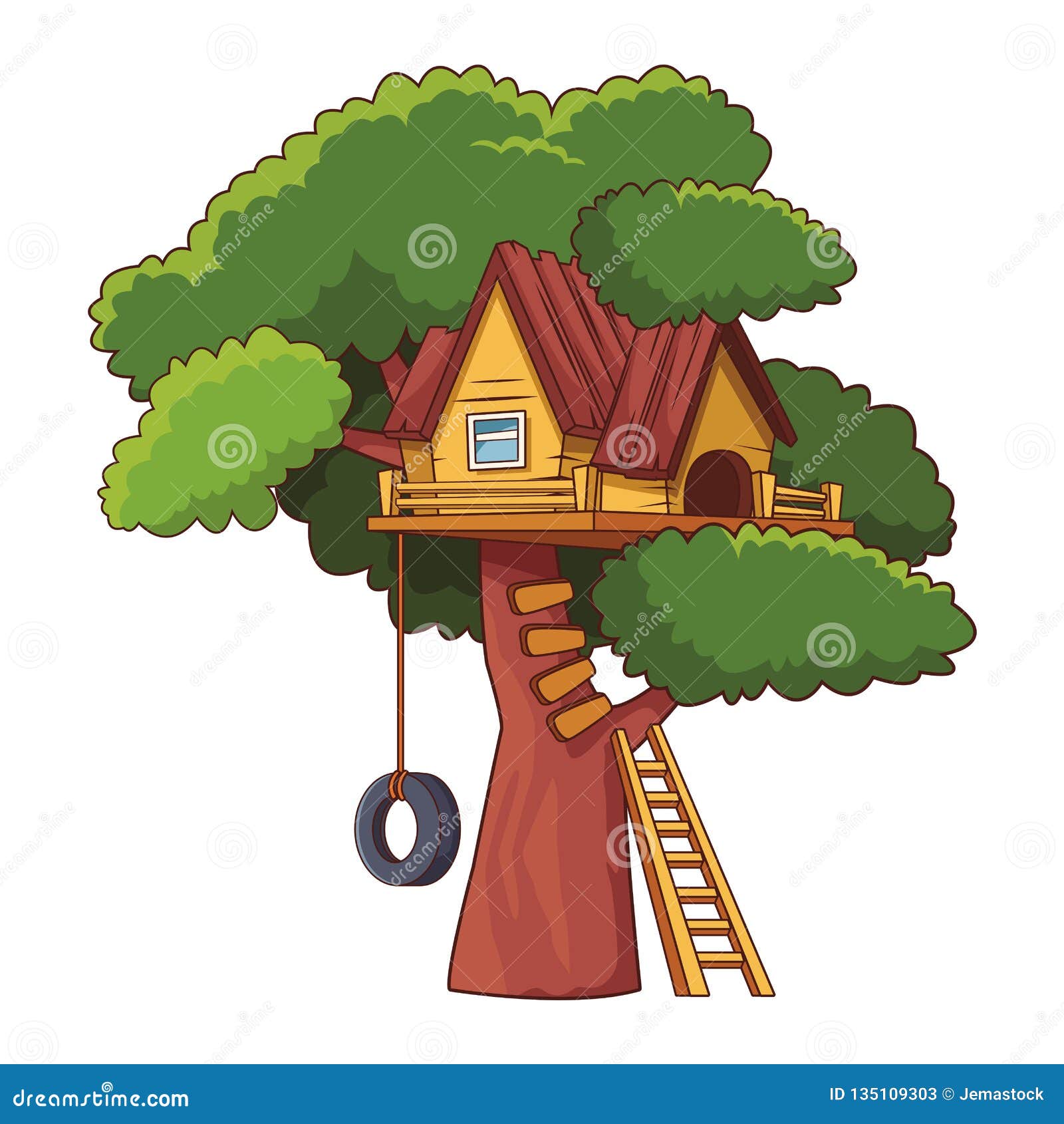 Tree house cartoon stock vector. Illustration of children - 135109303