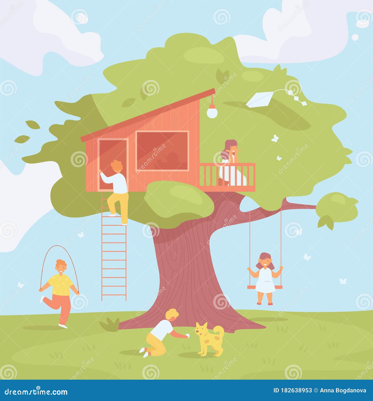 Tree House for Children Vector. Cartoon. Isolated Art. Flat Stock ...
