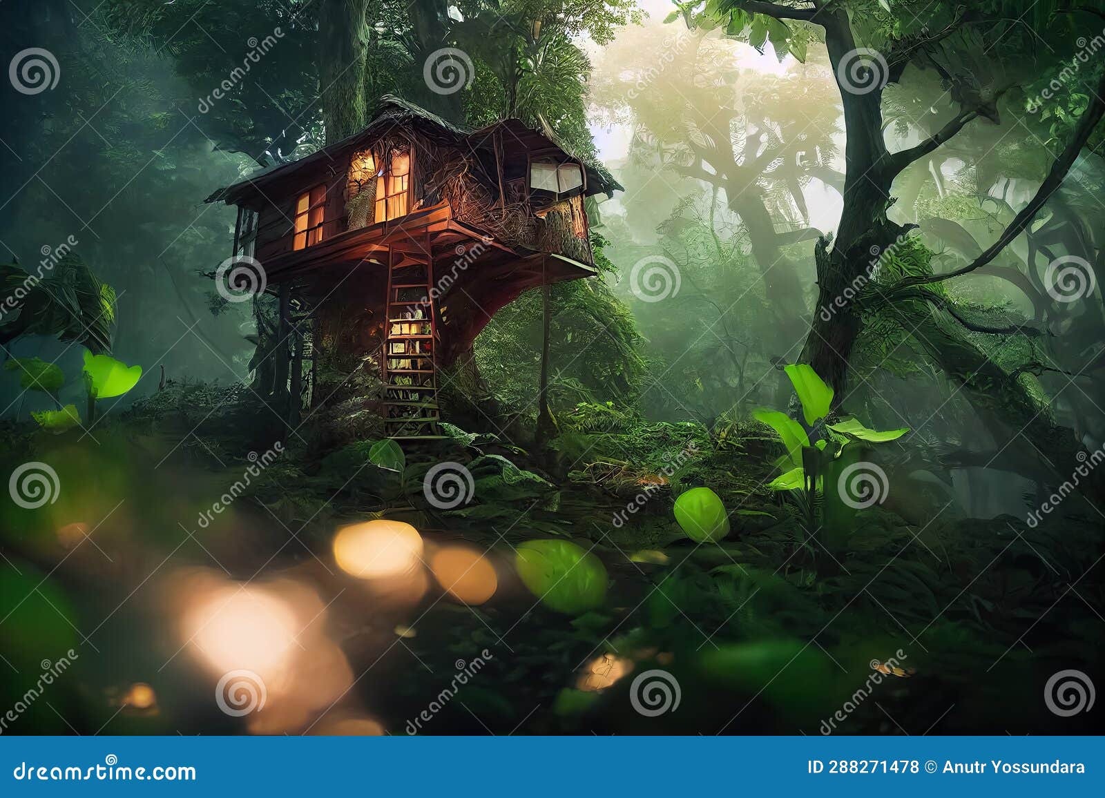 Tree House in Deep Rain Forest with Sunlight Shining in, for Peaceful ...