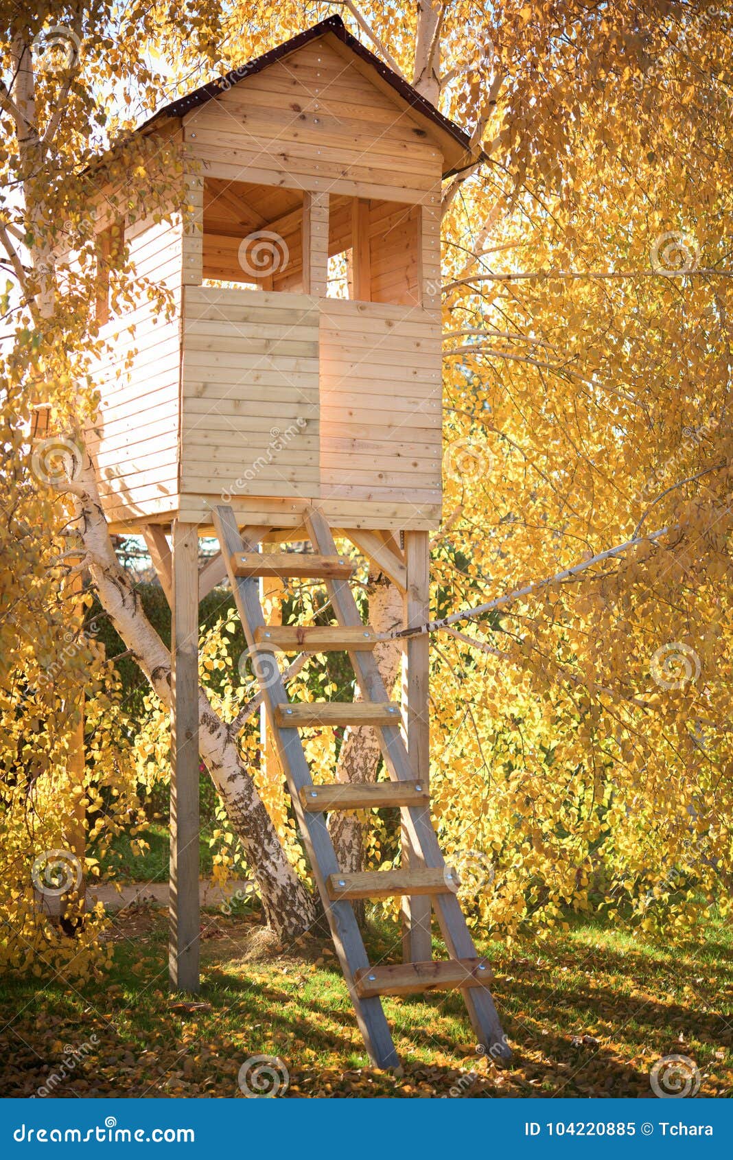 Tree house in the fall stock image. Image of leisure - 104220885