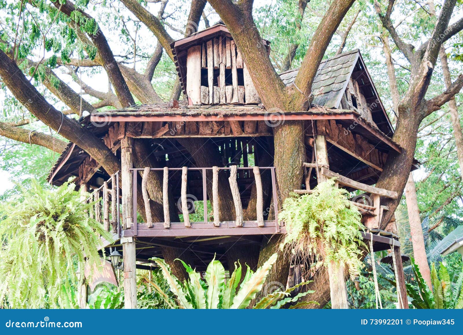 Tree house in the garden stock image. Image of park, forest - 73992201