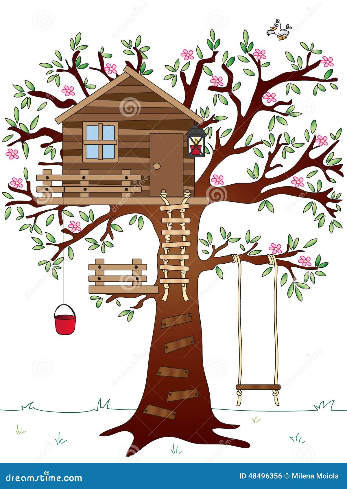 Tree house stock illustration. Illustration of ladder - 48496356