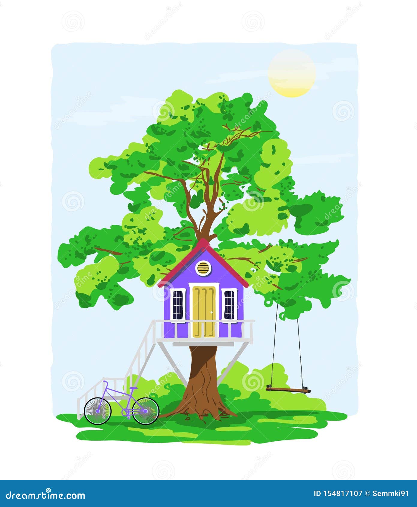 Tree House. House on Tree for Kids. Vector Illustration in Cartoon ...
