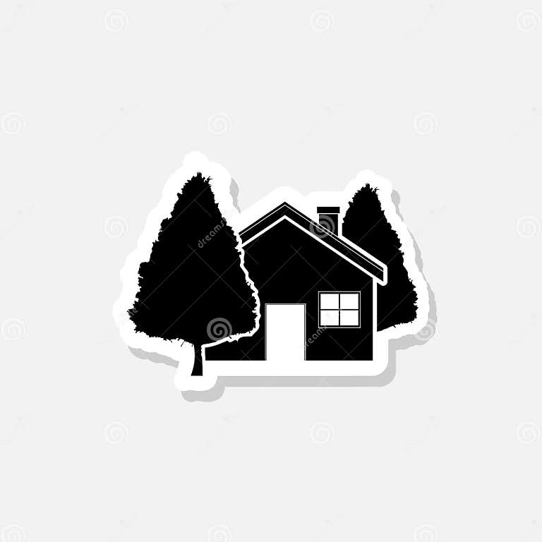 Tree and House Logo Sticker Icon Stock Vector - Illustration of estate ...