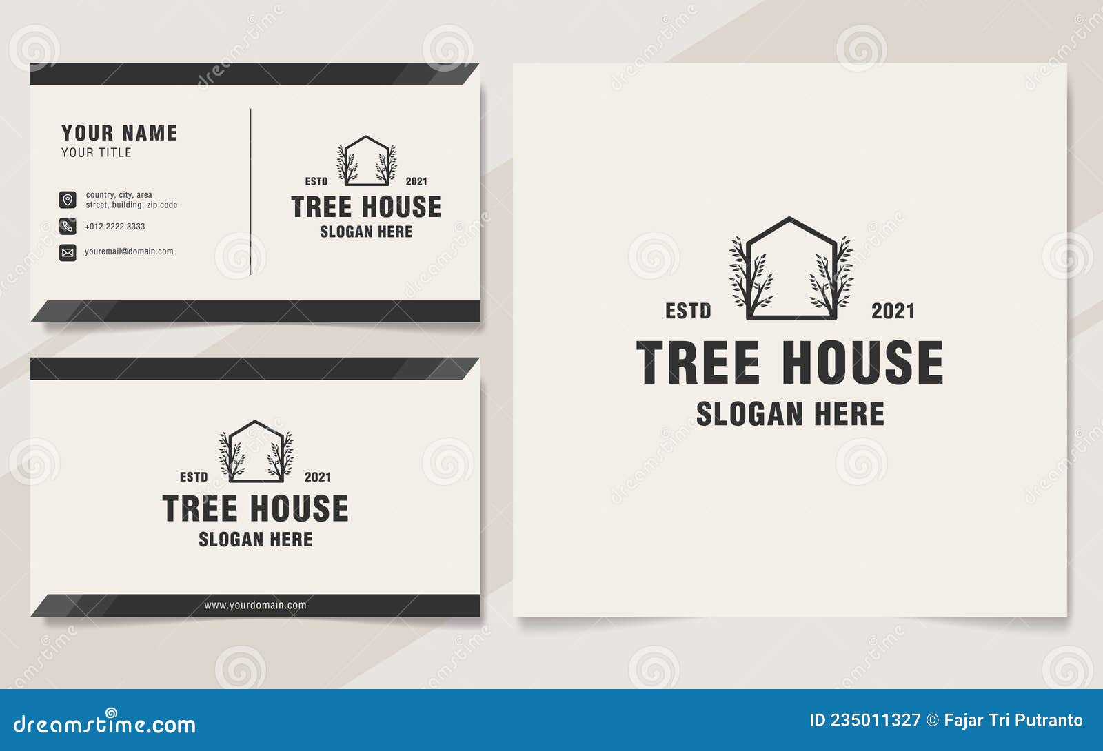 Tree House Logo Template Monogram Style Stock Vector - Illustration of ...