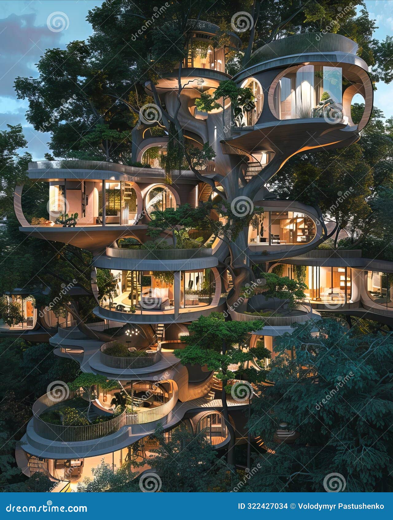 A Tree House with Many Rooms and Balconies Stock Photo - Image of ...
