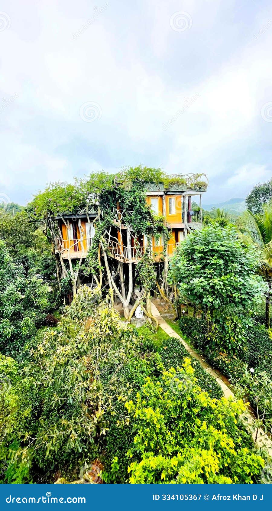 Tree House in Nature, Forest Trees. Stock Image - Image of treehouse ...
