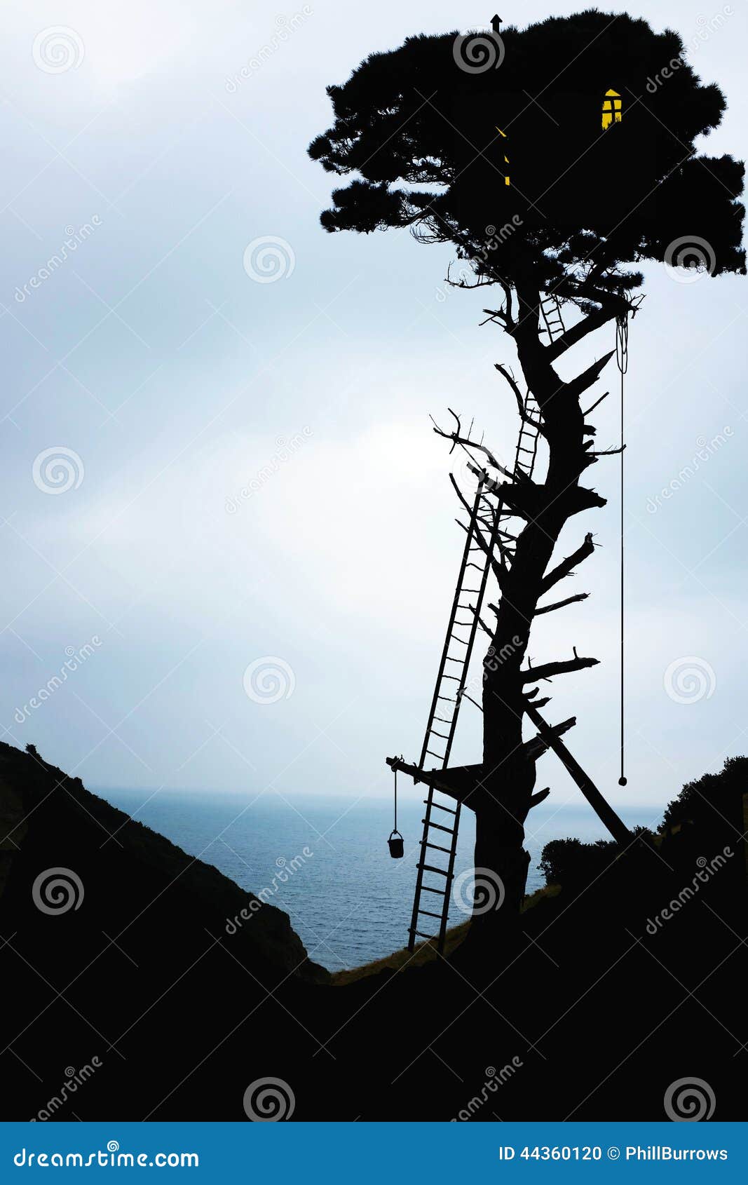 Tree house silhouette stock photo. Image of autonomous - 44360120