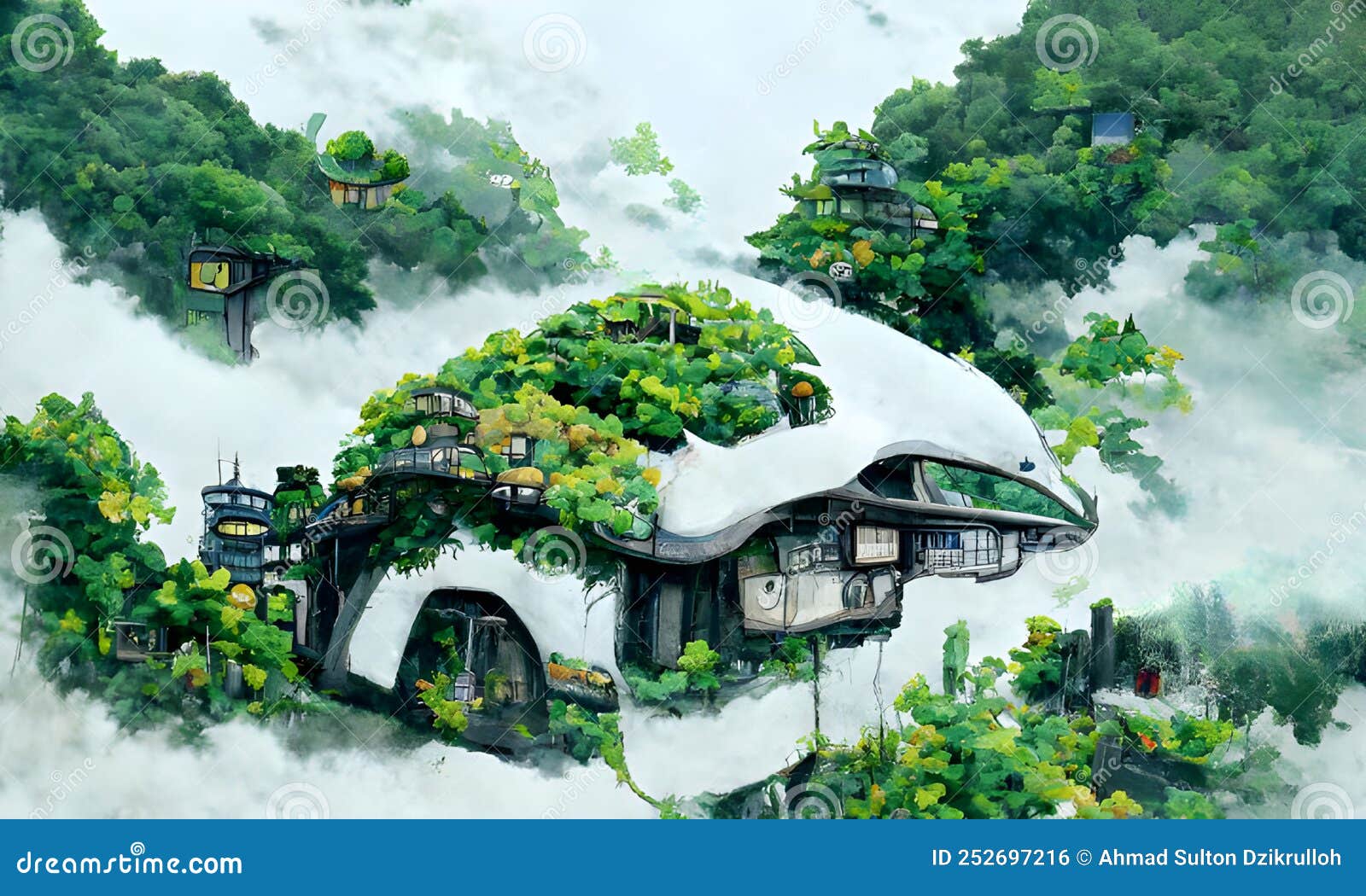 Tree houses in the mist stock illustration. Illustration of forest ... Tree houses in the mist stock illustration. Illustration of forest ...