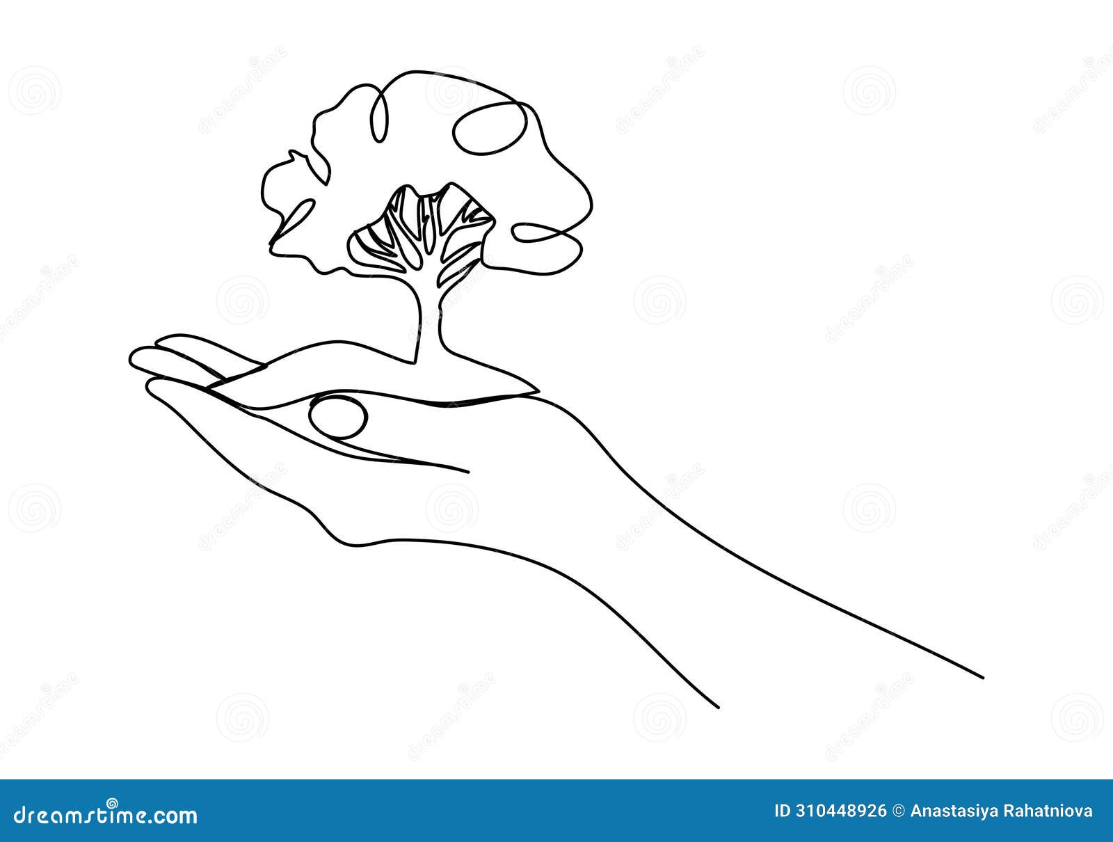 Tree in Human Hand, One Line Drawing Vector Illustration Stock Vector ...