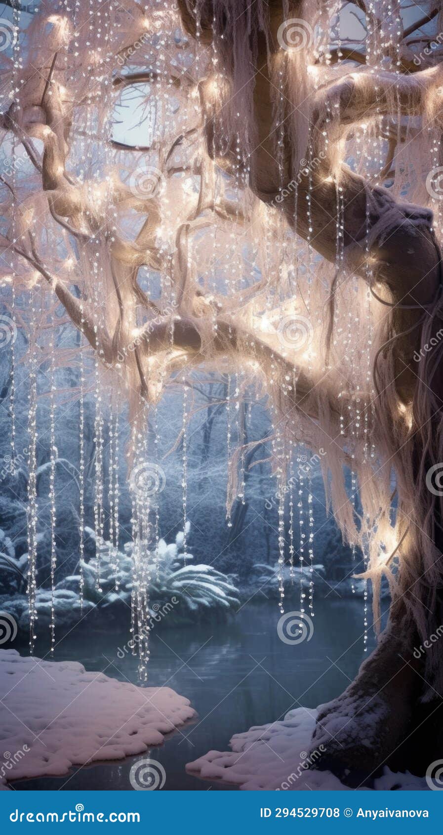 A Tree with Icicles Hanging from it S Branches Stock Photo - Image of ...
