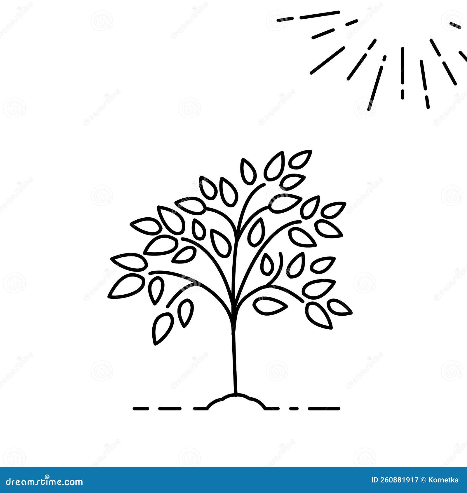 Outline of the Tree is Black with the Sun. Vector Illustration with ...