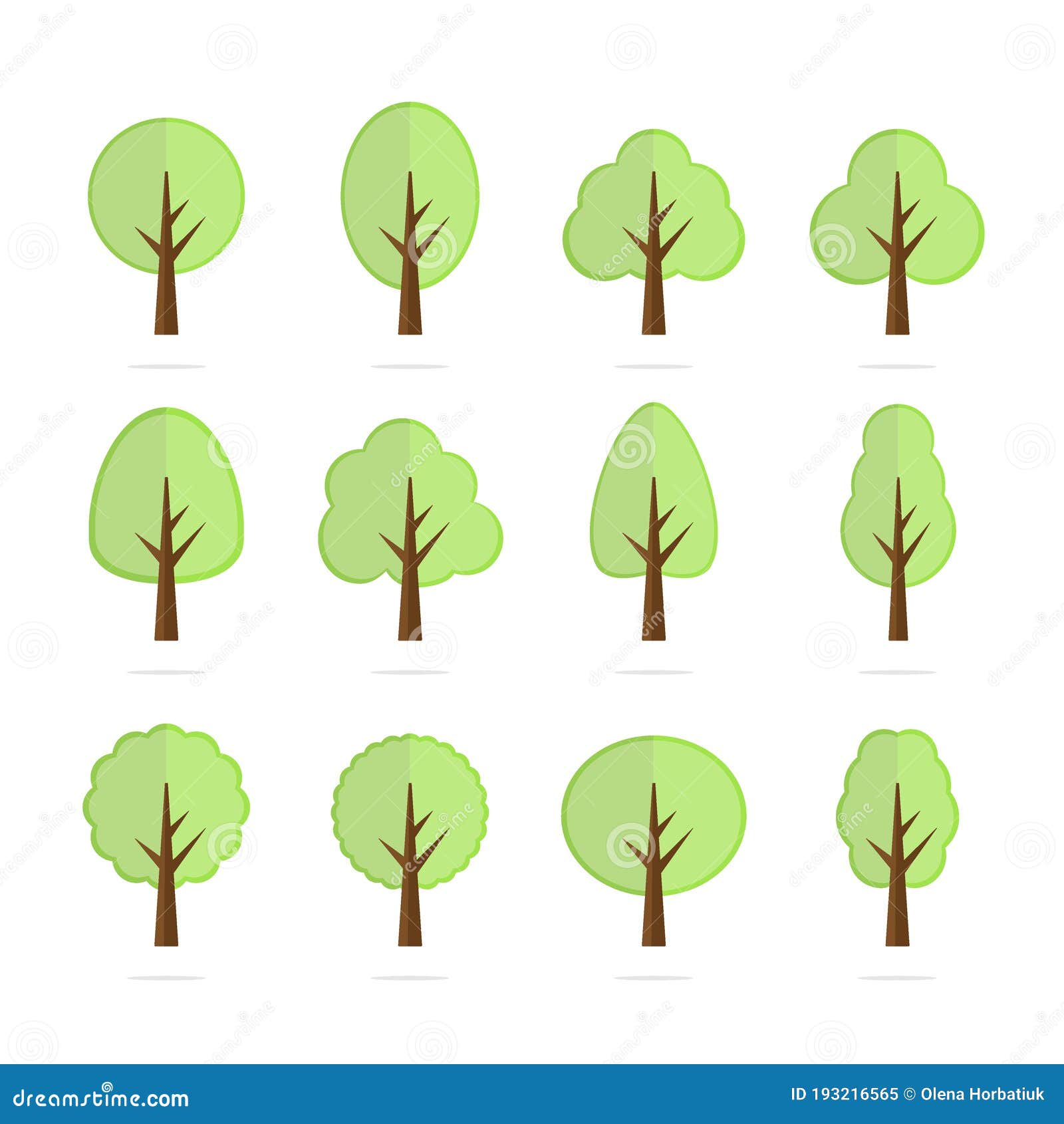 Tree Icon Set - Cute Trees Cartoon Illustration. Nature Collection ...