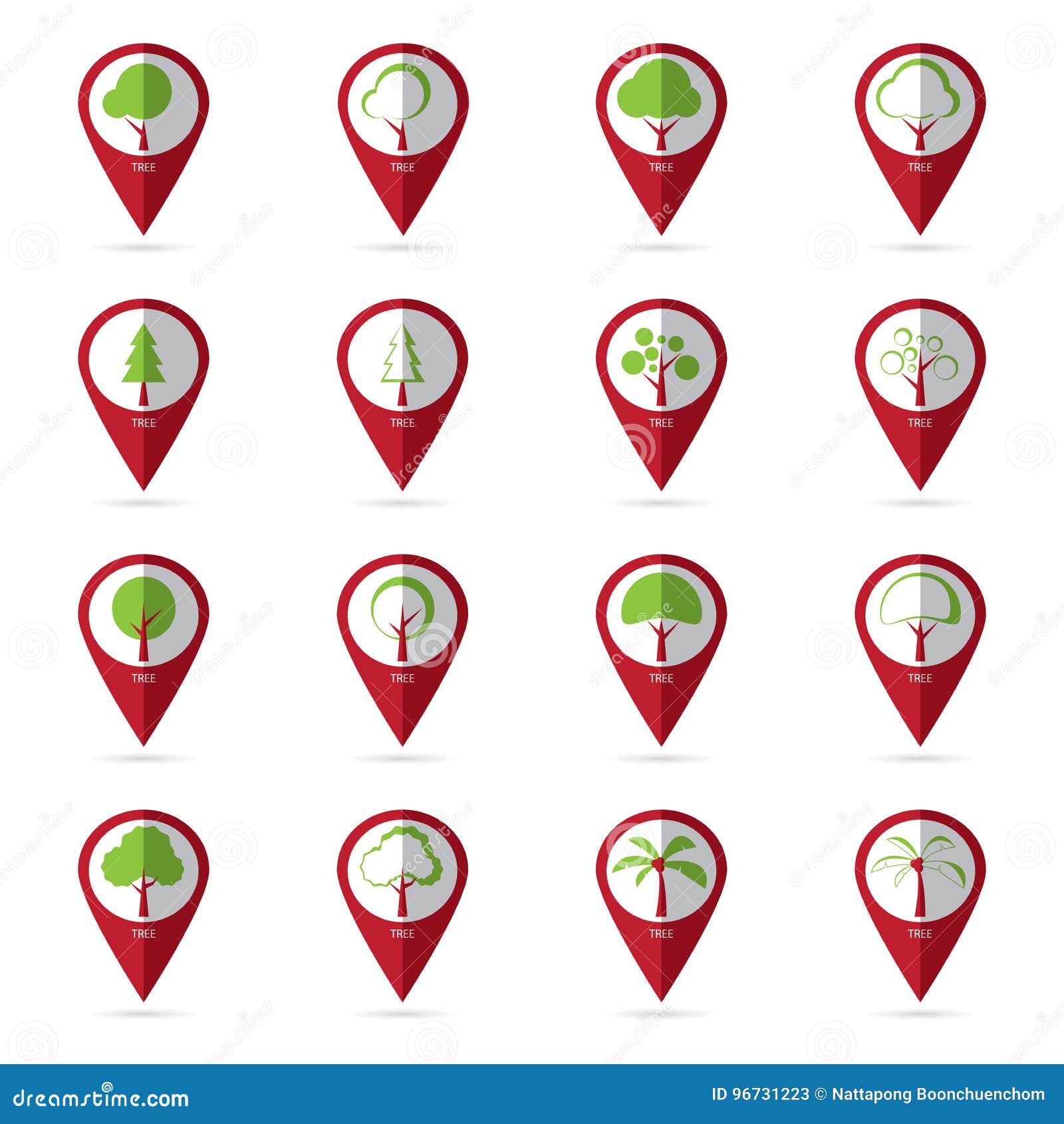Tree Icons with Location Icon Stock Vector - Illustration of recycle ...