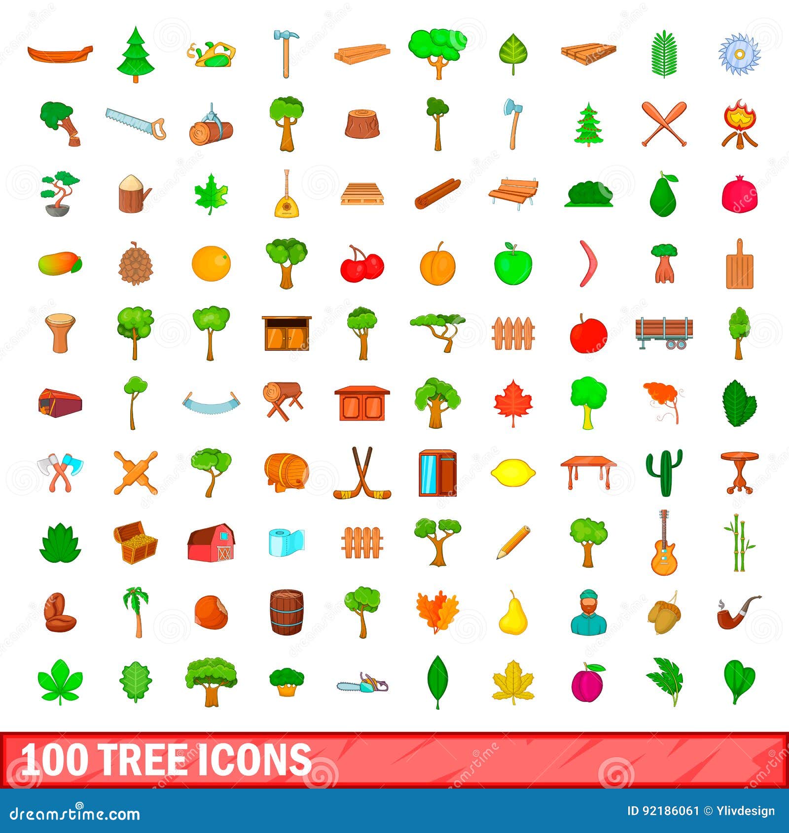 100 Tree Icons Set, Cartoon Style Stock Vector - Illustration of plant ...