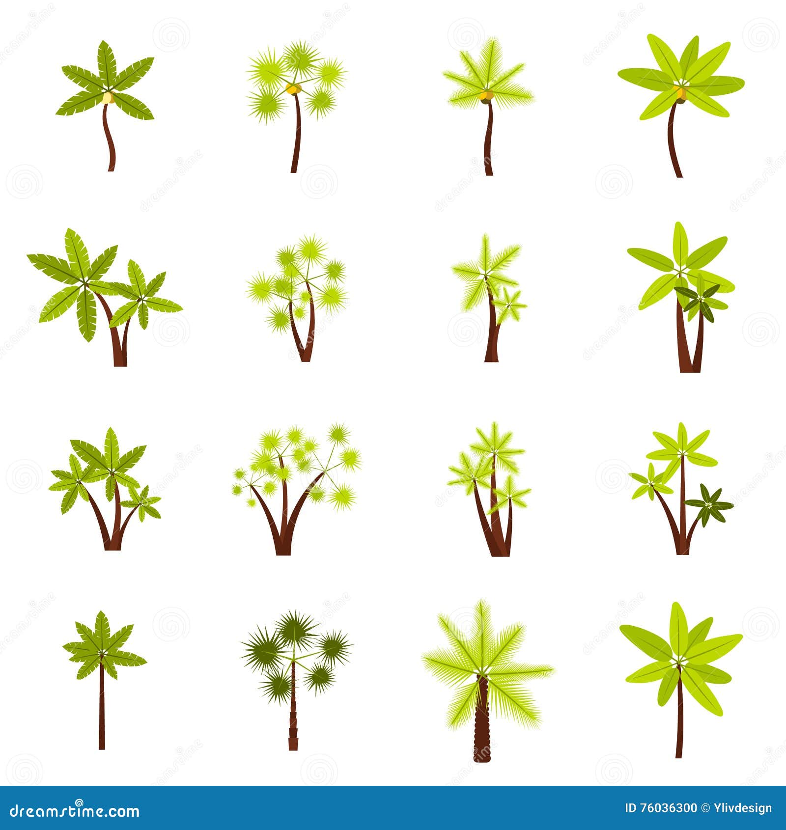 Tree icons set, flat style stock vector. Illustration of flora - 76036300