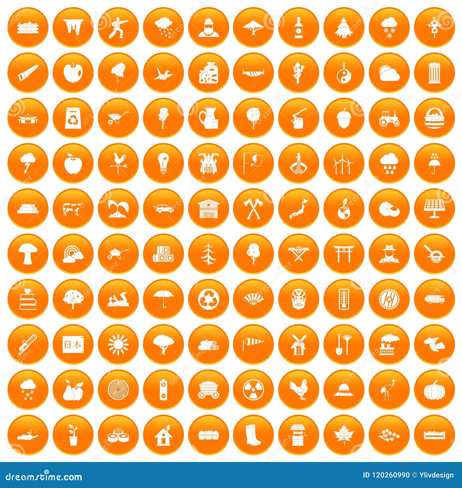 100 tree icons set orange stock vector. Illustration of pear - 120260990