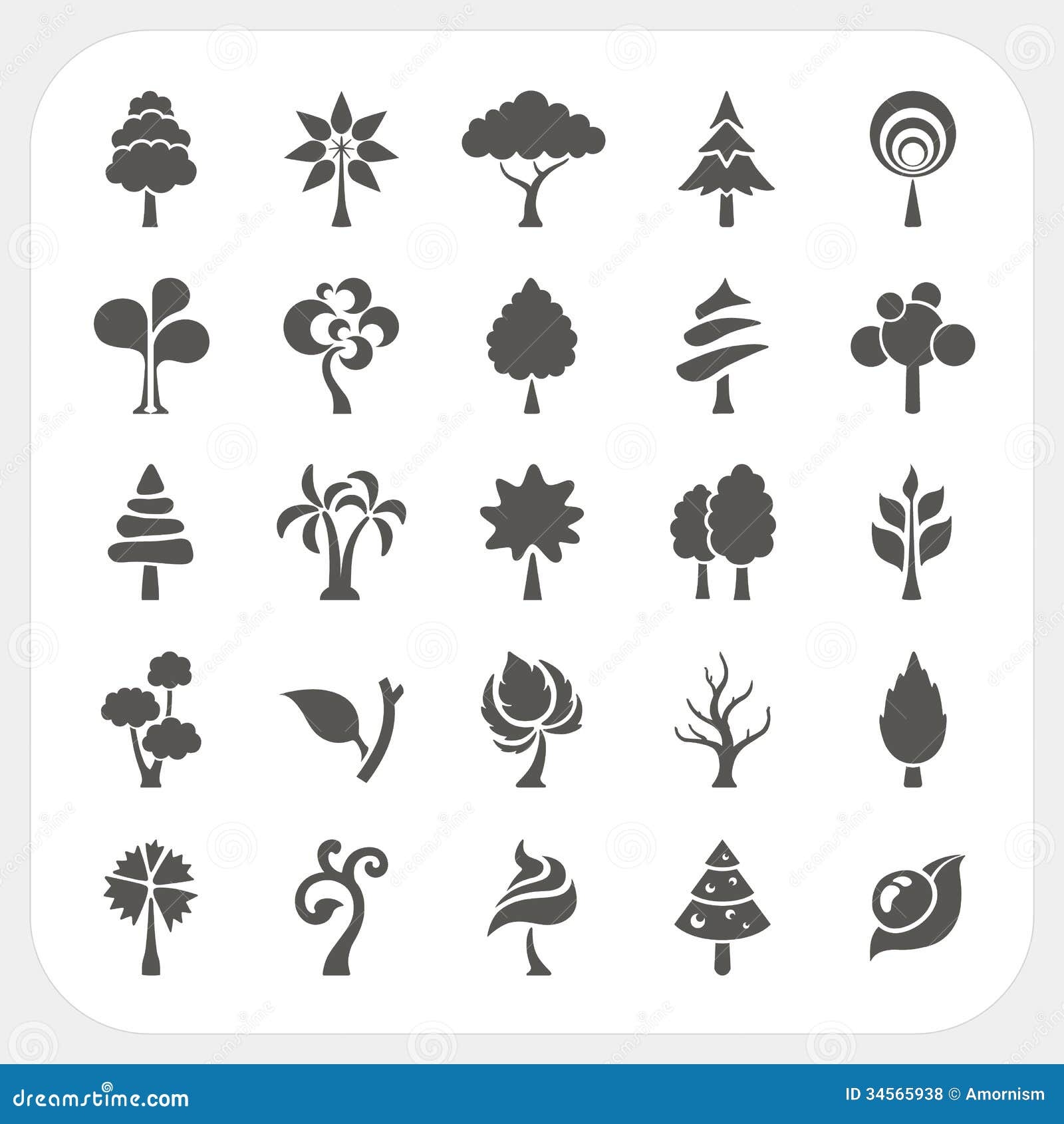 Tree Icons Set on White Background Stock Vector - Illustration of leaf ...