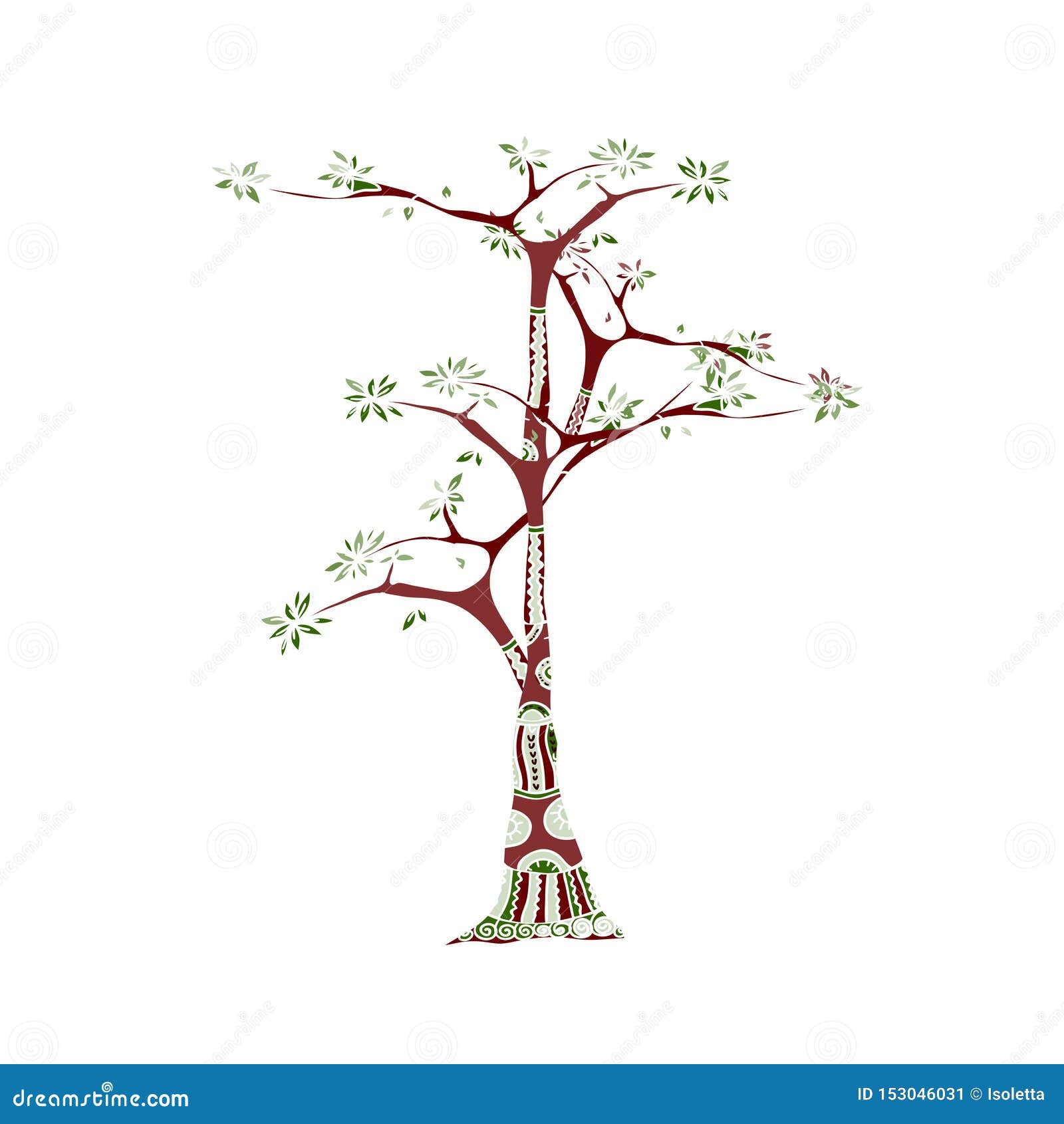 Tree Illustration in Ethnic Style. Doodle Colorful Tree-trunk Stock ...