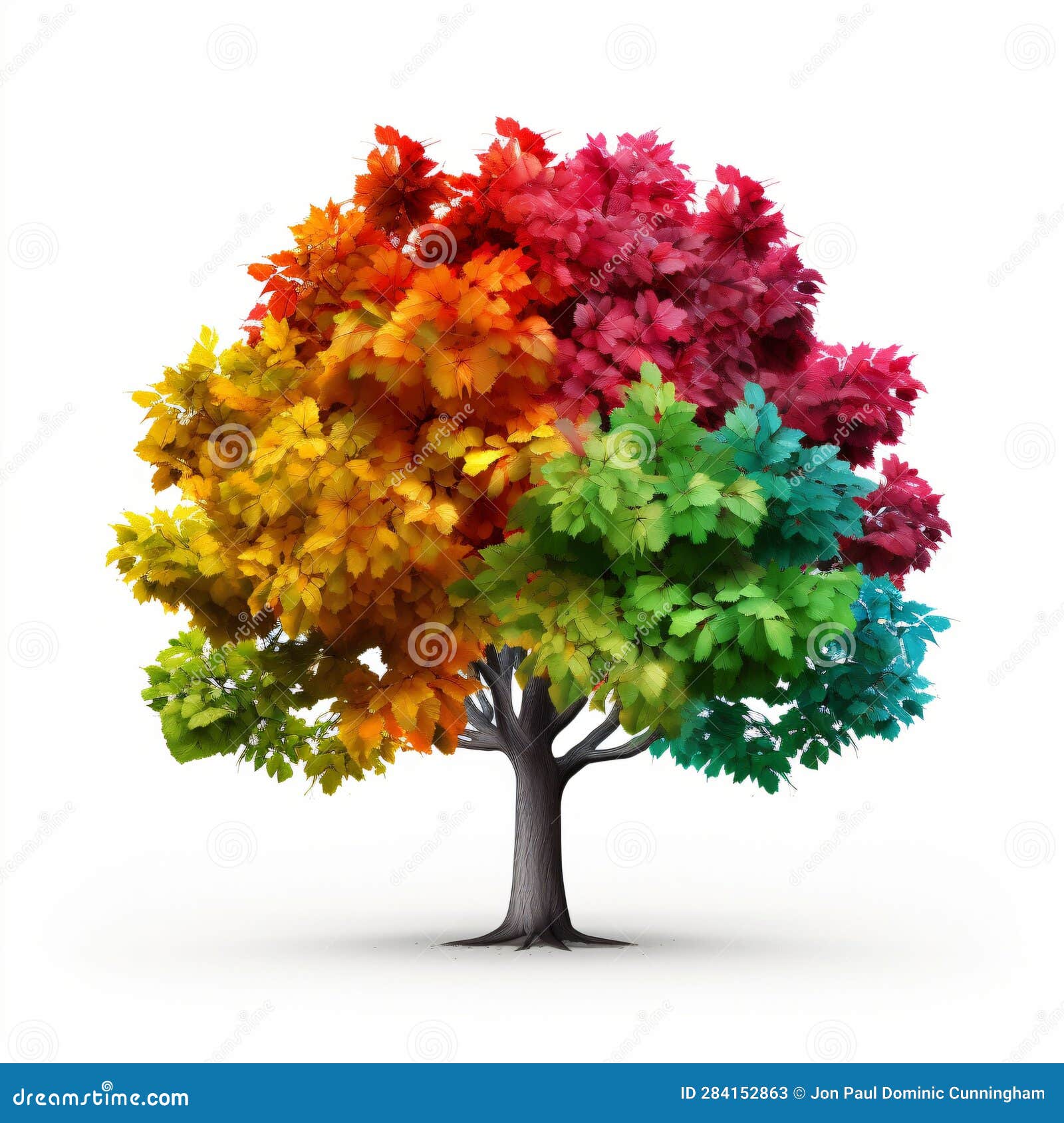 Tree Illustration with Multi Coloured Leaves on White Background Stock ...