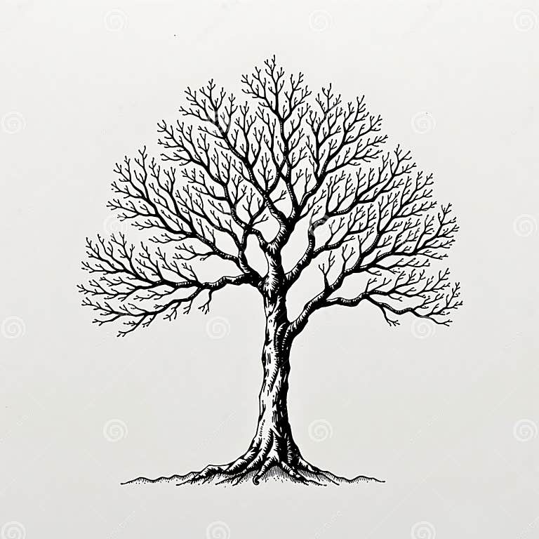 Tree Illustration with Stippling Technique Stock Illustration ...