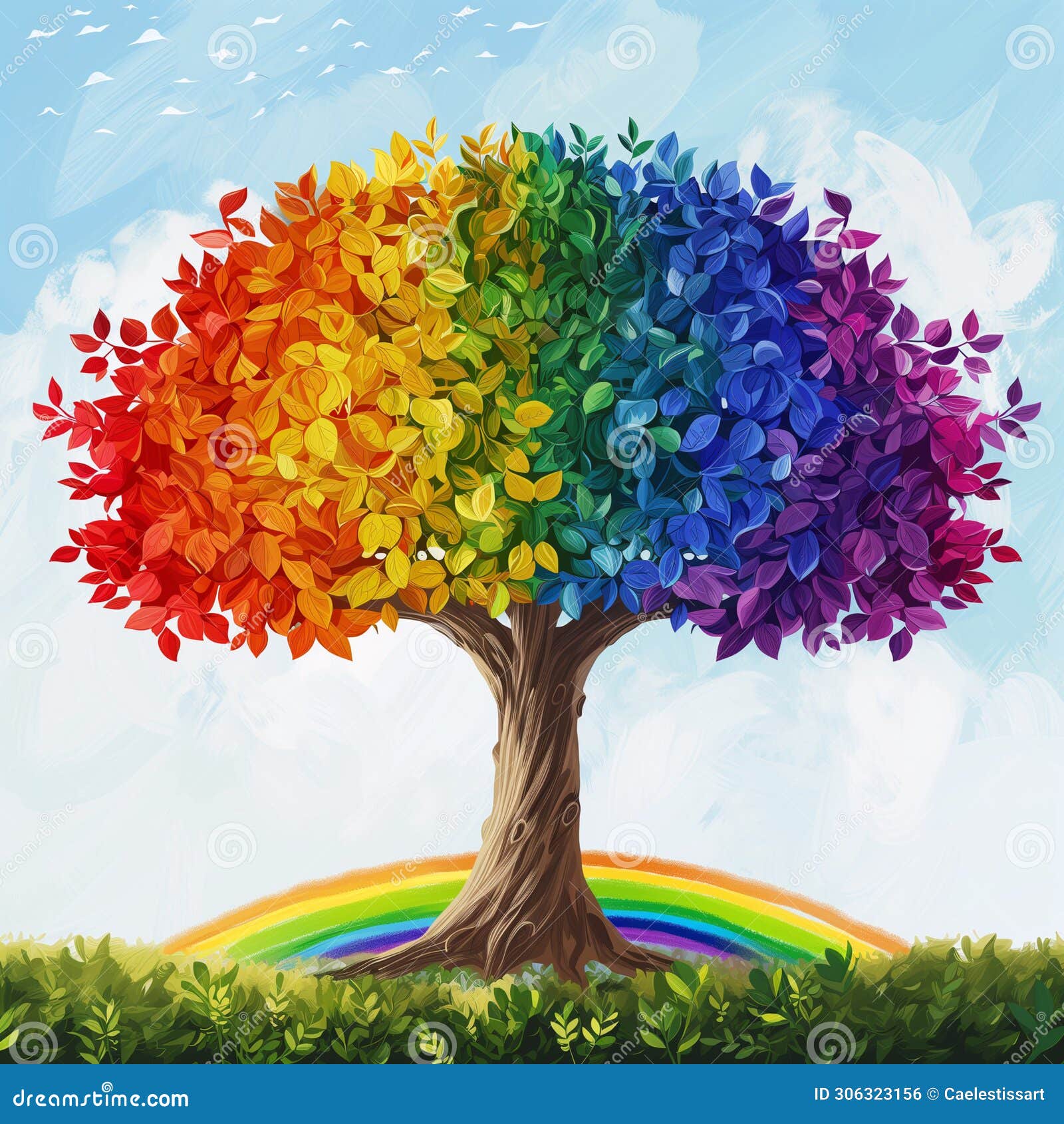 Tree of Inclusivity. Tree with Rainbow Colored Leaves that Representing ...